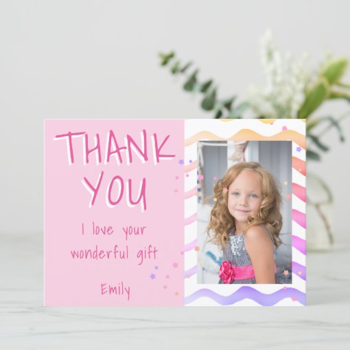 Birthday Thank you Kids Photo card Pink Girl | Zazzle