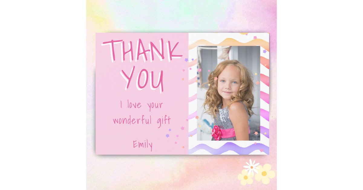 Birthday Thank you Kids Photo card Pink Girl | Zazzle