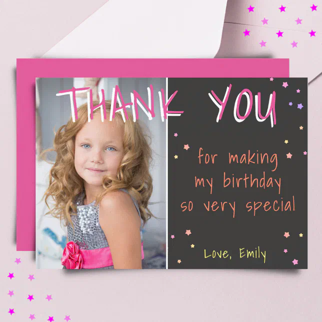 Birthday Thank you Photo card Girl | Zazzle