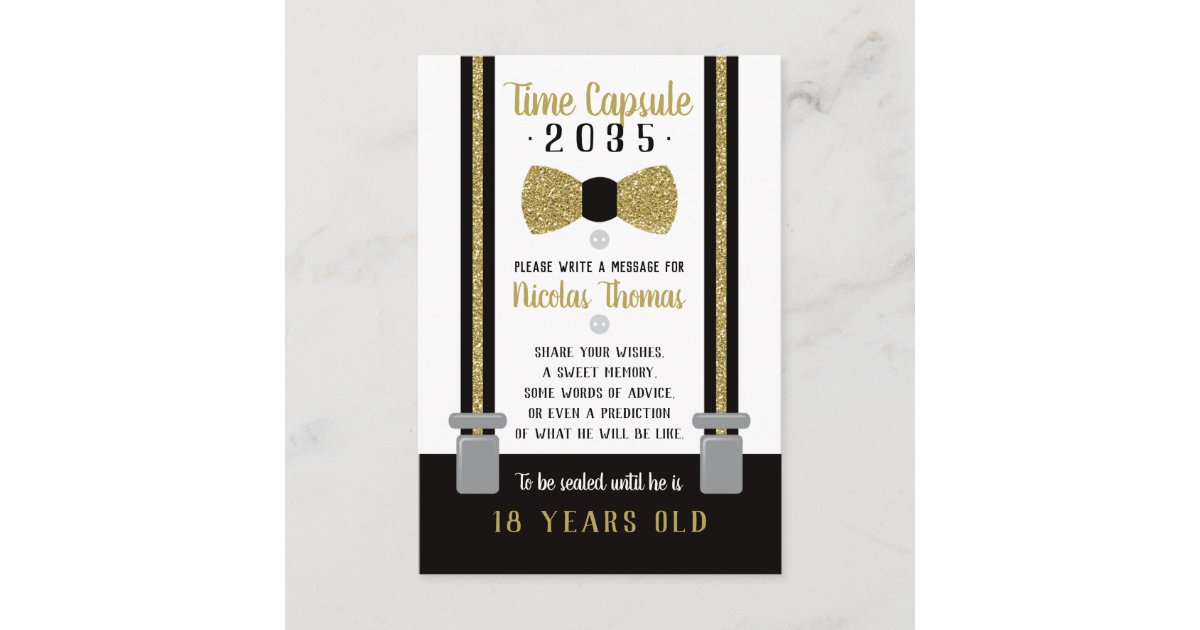 Birthday Time Capsule Card, Black, Faux Gold Enclosure Card | Zazzle