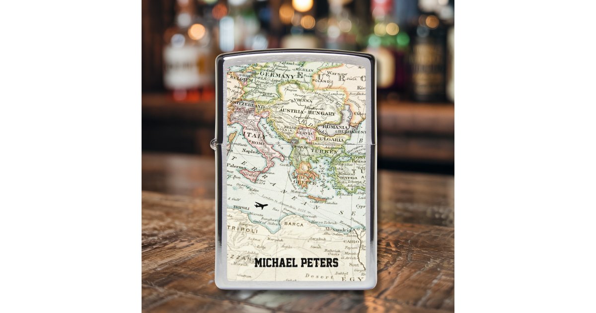 Birthday Travel Vintage World Map Airplane Custom Zippo Lighter | Zazzle