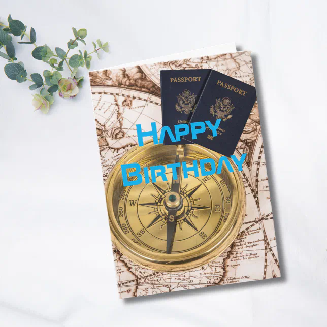Birthday Travel World Map Passport Compass Fun Card | Zazzle
