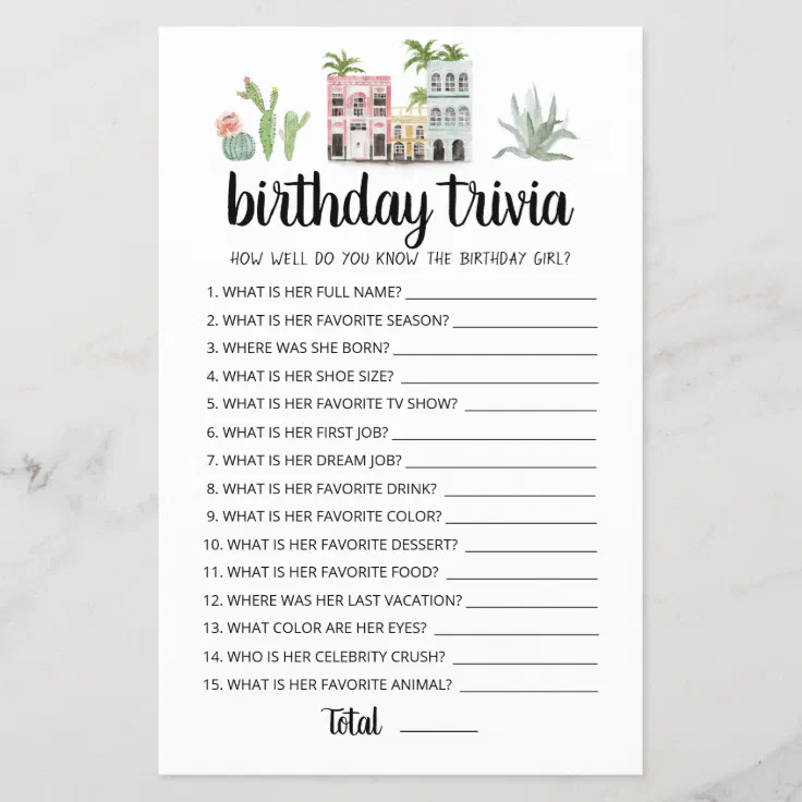Birthday Trivia editable game | Zazzle
