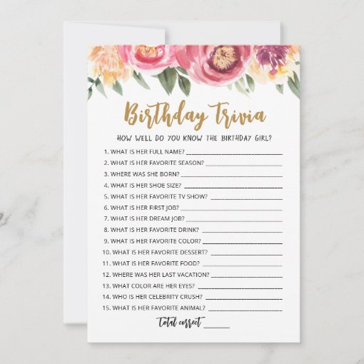 Birthday Trivia editable game Card | Zazzle