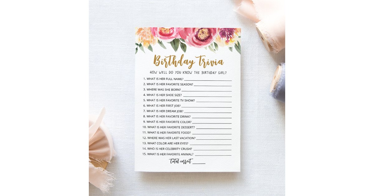Birthday Trivia editable game Card | Zazzle