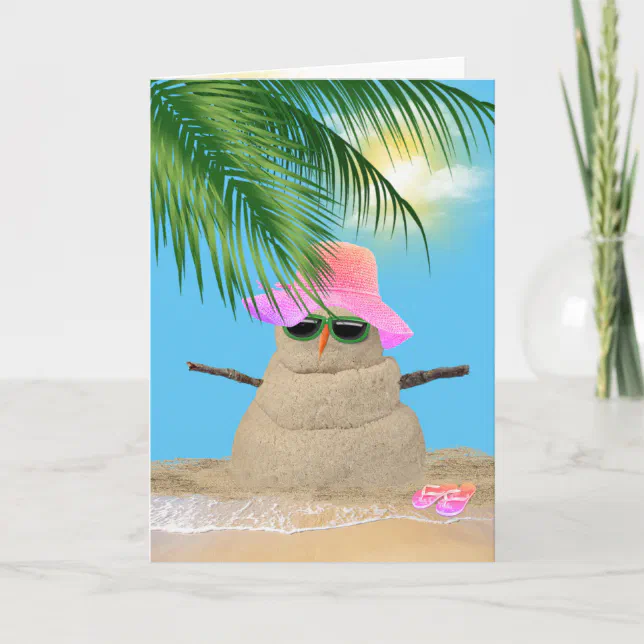 Birthday Tropical Sandman With Palm Frond Card | Zazzle