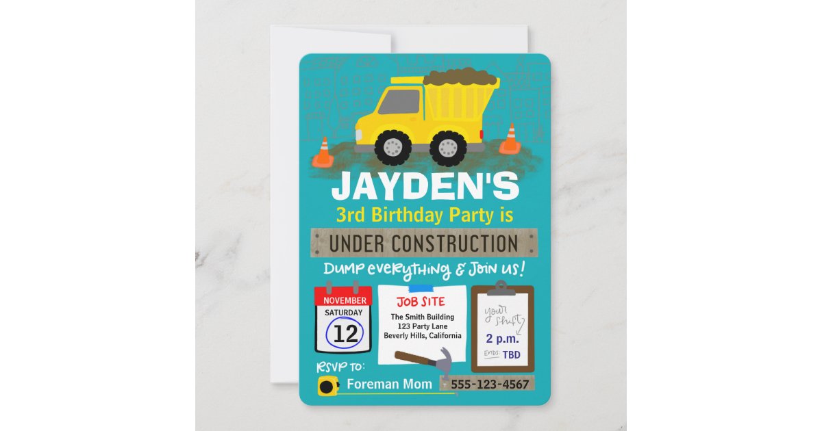Birthday Under Construction Invitation | Zazzle