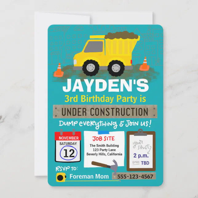 Birthday Under Construction Invitation | Zazzle