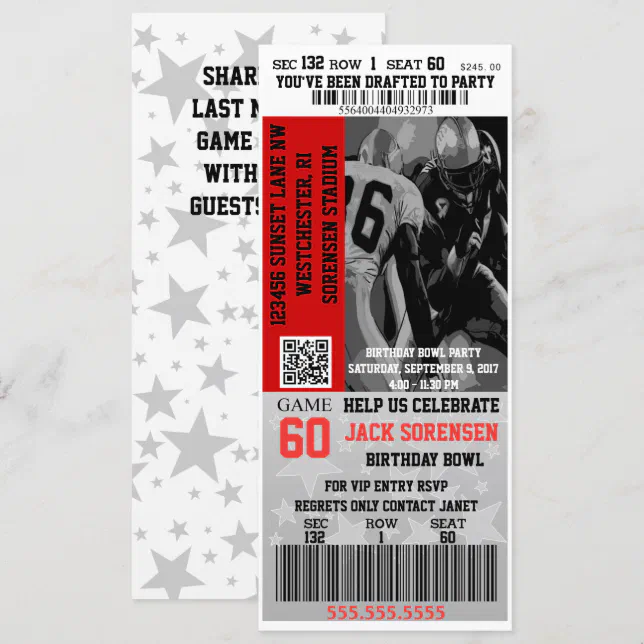 Birthday VIP Football Ticket Sports Celebration Invitation | Zazzle