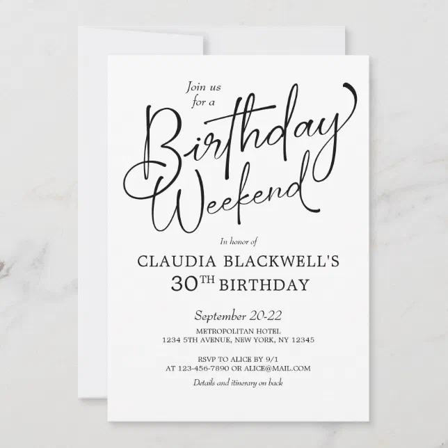 Birthday Weekend Itinerary Invitation | Zazzle