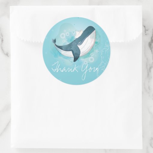 Birthday Whale Thank you Classic Round Sticker | Zazzle