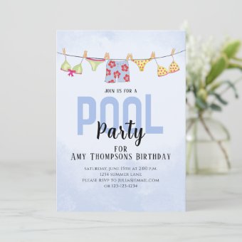 Birthday Whimsical Pool Party Swimsuits QR Code Invitation | Zazzle