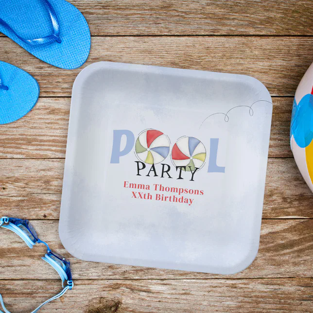 Birthday Whimsical Summer Pool Party Beach Balls Paper Plates | Zazzle