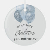 Birthday white blue balloons name glass ornament | Zazzle