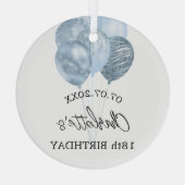 Birthday white blue balloons name glass ornament | Zazzle