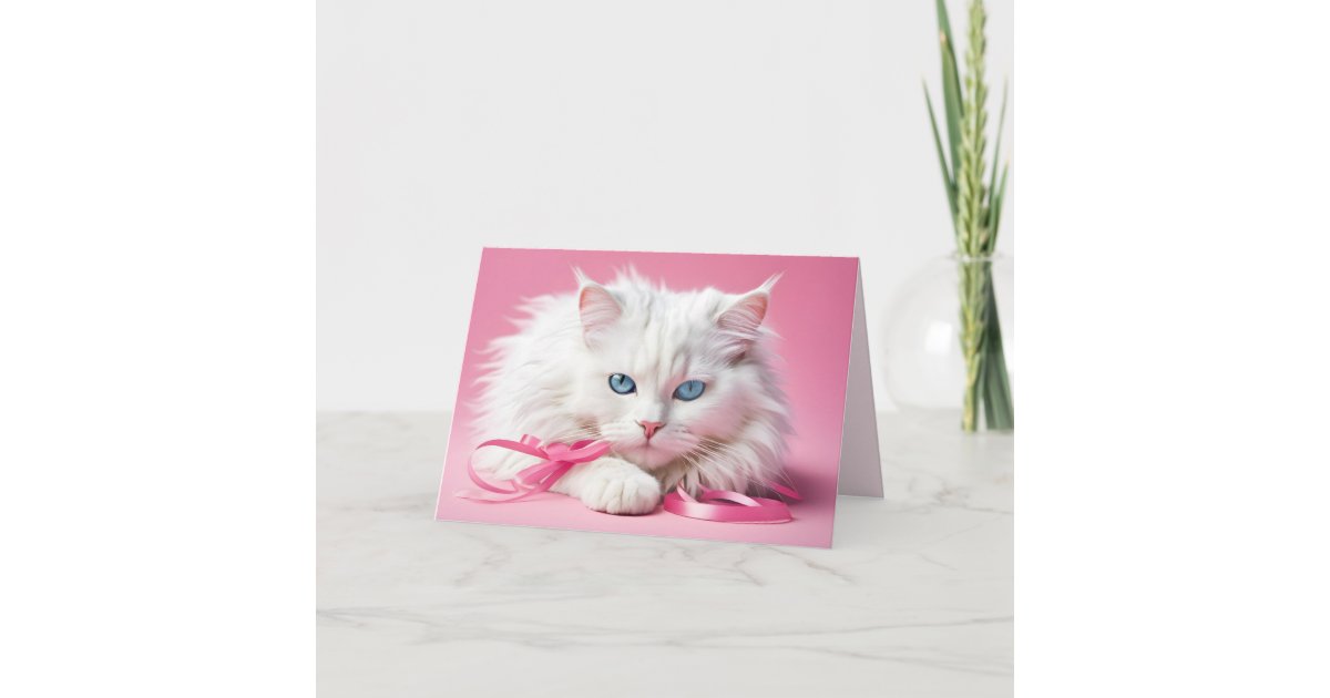 Birthday White Cat With Ribbons Card | Zazzle