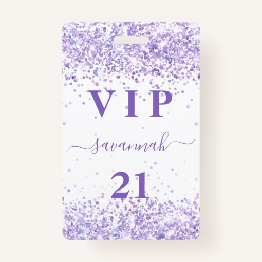 Birthday white violet lavender vip invitation badge | Zazzle