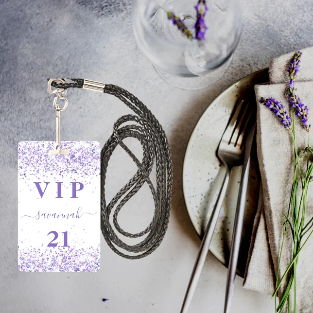 Birthday white violet lavender vip invitation badge | Zazzle