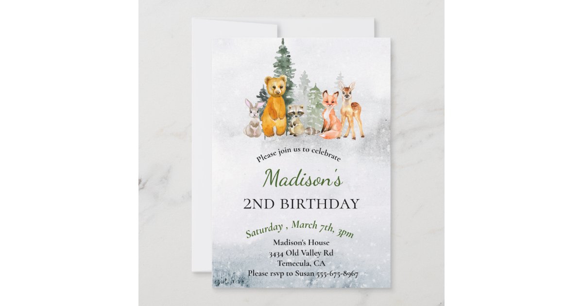 Birthday Winter Woodland Animals Holiday Invitation | Zazzle
