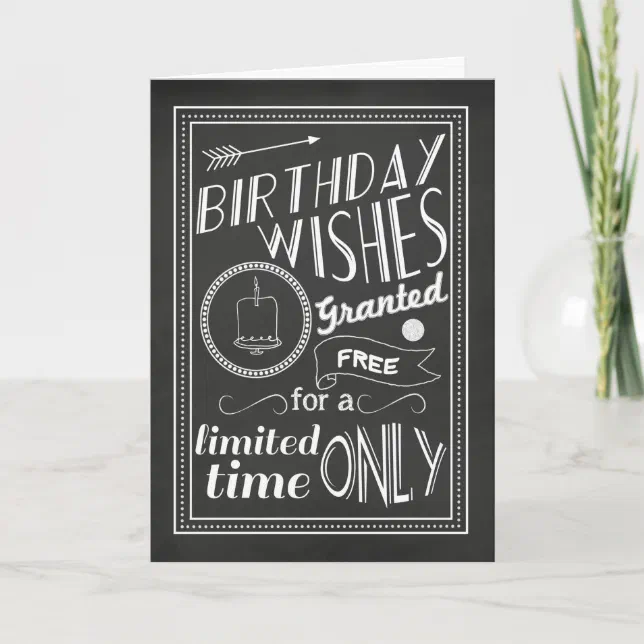 Birthday Wishes Granted Chalkboard Card | Zazzle
