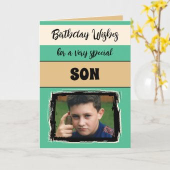 Birthday wishes special son green photo card | Zazzle
