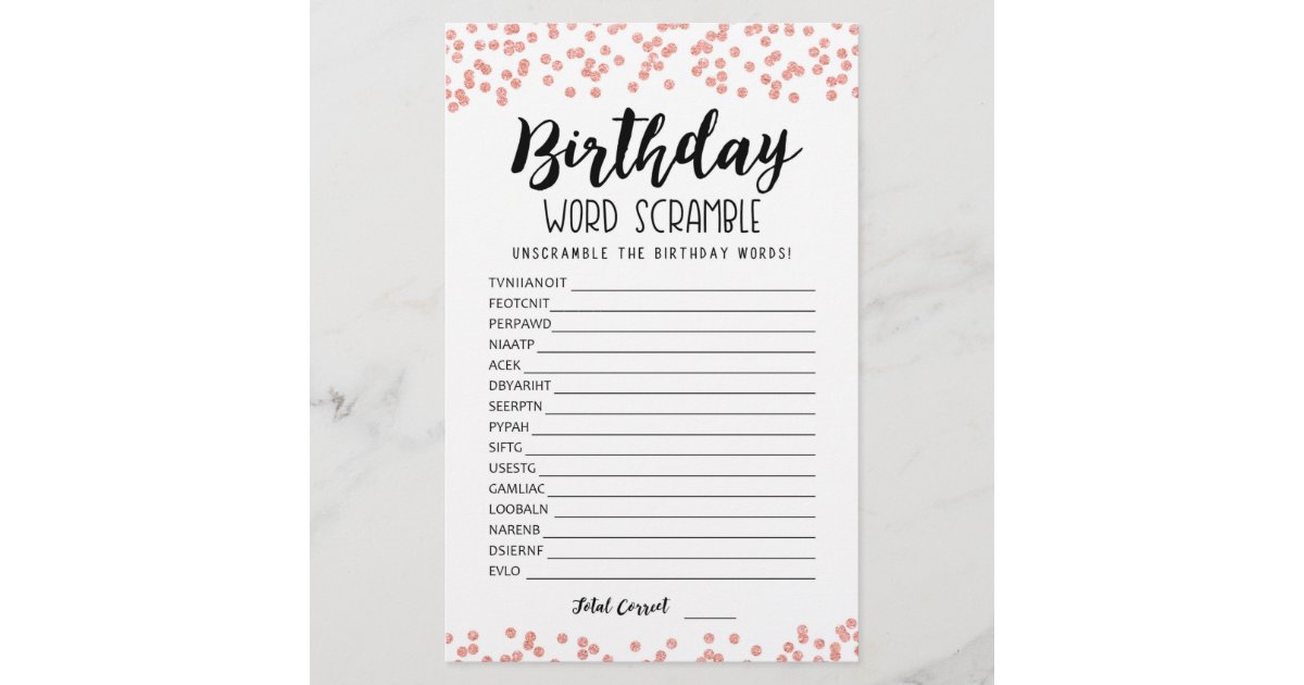 Birthday word scramble game with Answers | Zazzle