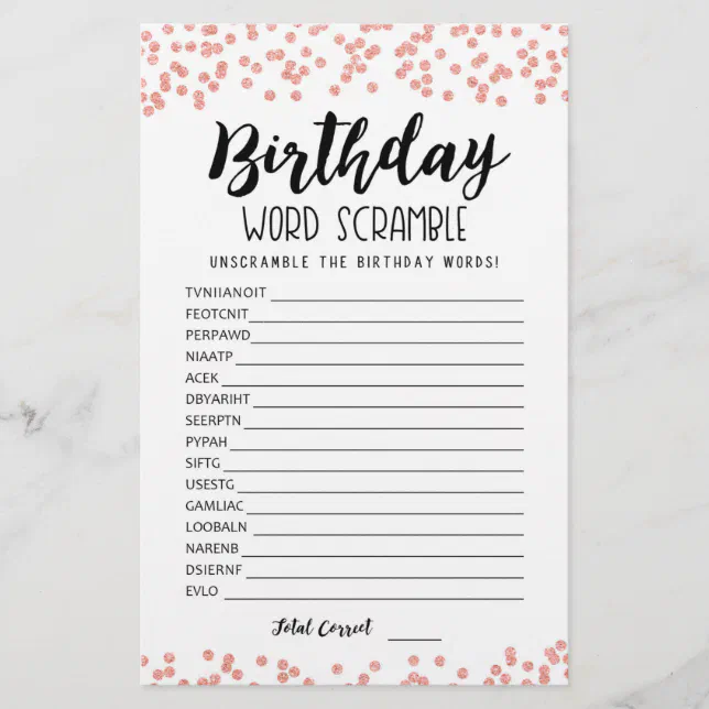 Birthday word scramble game with Answers | Zazzle
