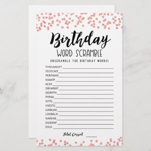 Birthday word scramble game with Answers | Zazzle