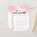 Birthday Word Scramble Rose Gold Party Game Card | Zazzle
