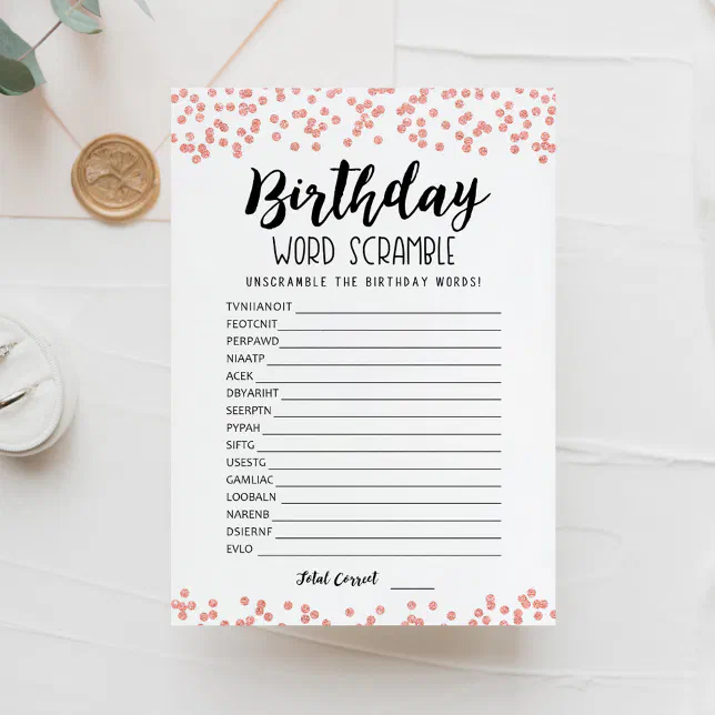 Birthday word scramble with Answers game Card | Zazzle