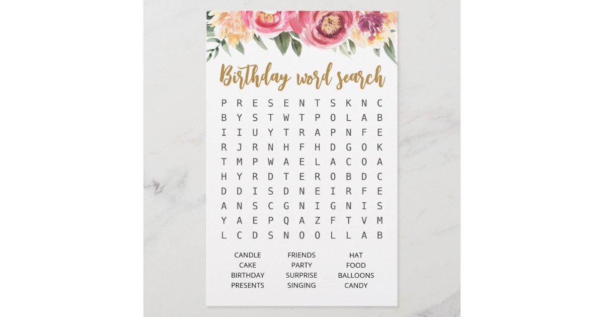 Birthday Word search game Birthday party | Zazzle