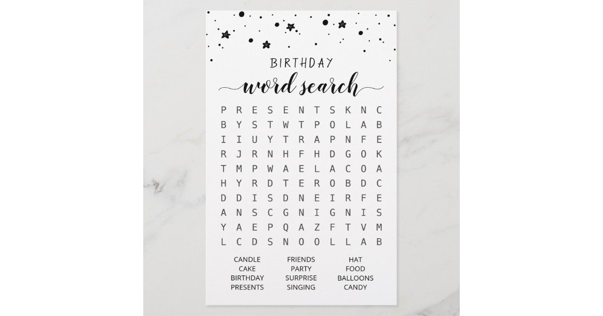 Birthday Word search game Birthday party | Zazzle