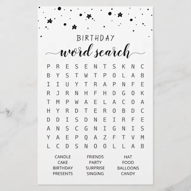 Birthday Word search game Birthday party | Zazzle