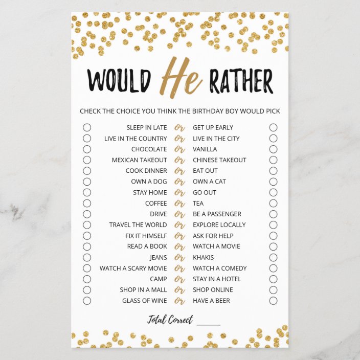 Birthday Would He Rather editable game | Zazzle.com Birthday Would He Rather editable game | Zazzle.com