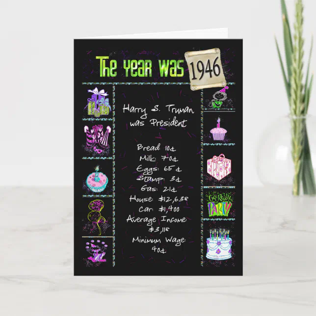 Birthday Year 1946 Fun Trivia Facts Card | Zazzle