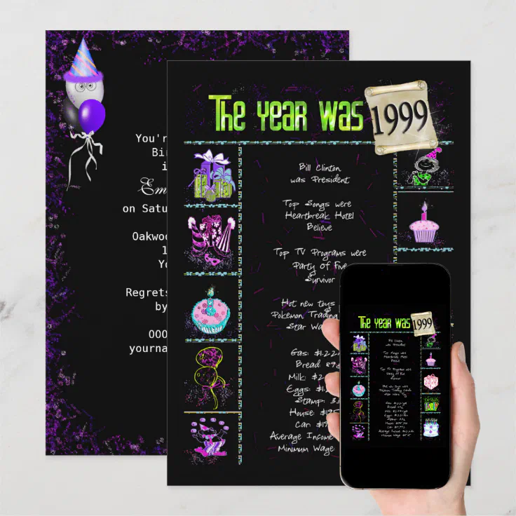 Birthday Year 1999 Invitation | Zazzle