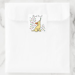 Birthday Yellow Labrador Cartoon Thank You Square Sticker | Zazzle