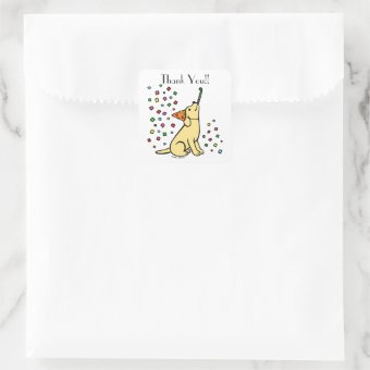 Birthday Yellow Labrador Cartoon Thank You Square Sticker | Zazzle