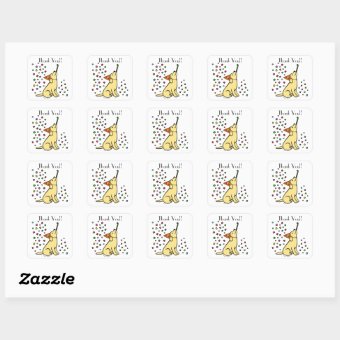 Birthday Yellow Labrador Cartoon Thank You Square Sticker | Zazzle