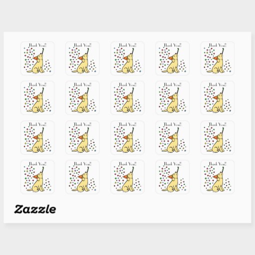 Birthday Yellow Labrador Cartoon Thank You Square Sticker | Zazzle