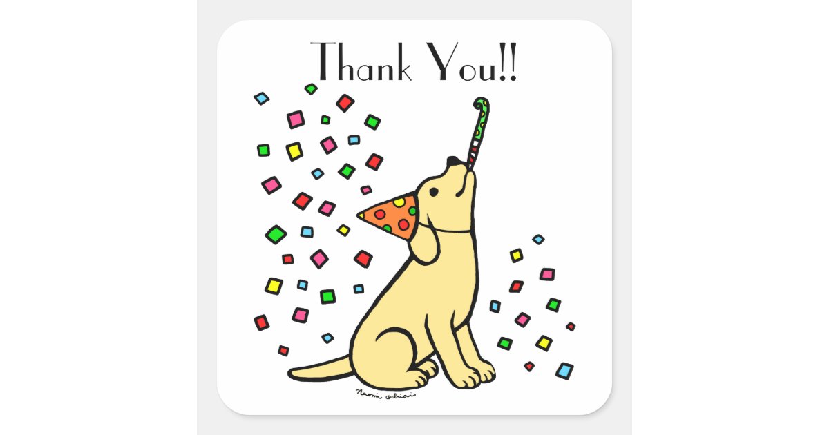 Birthday Yellow Labrador Cartoon Thank You Square Sticker | Zazzle