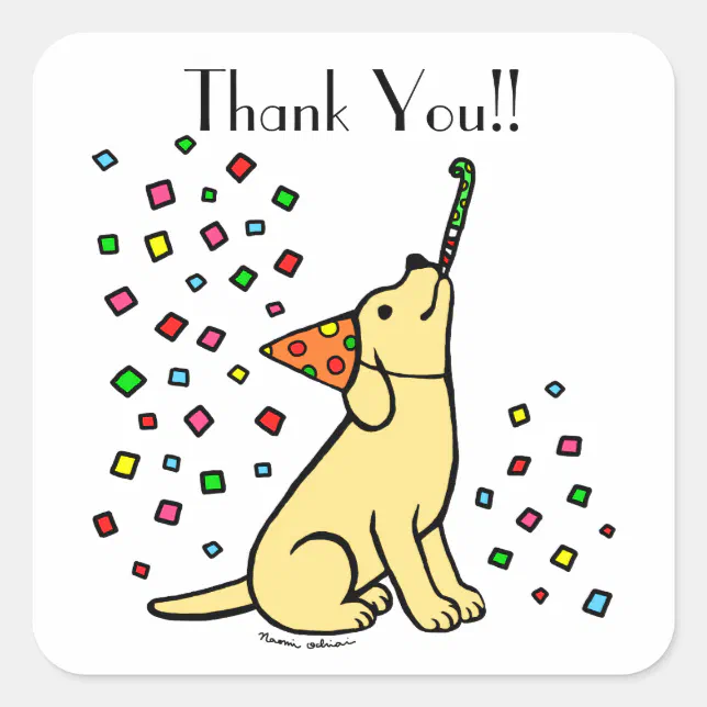 Birthday Yellow Labrador Cartoon Thank You Square Sticker | Zazzle