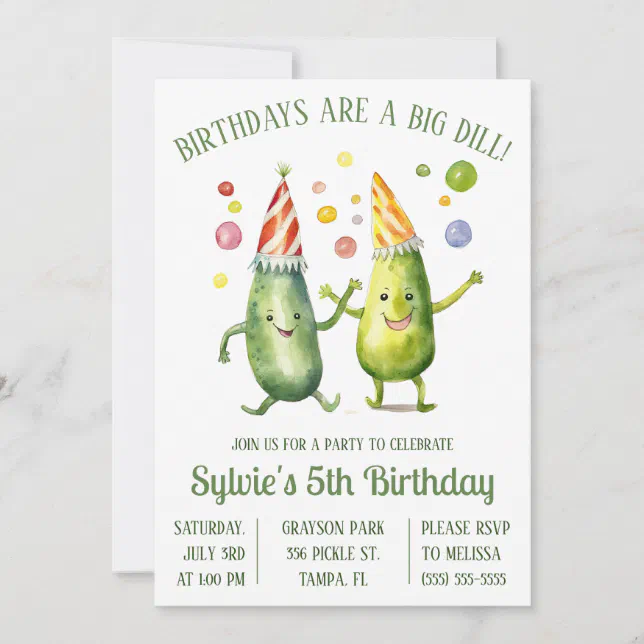 Birthdays are a Big Dill! Pickle Birthday Party Invitation | Zazzle