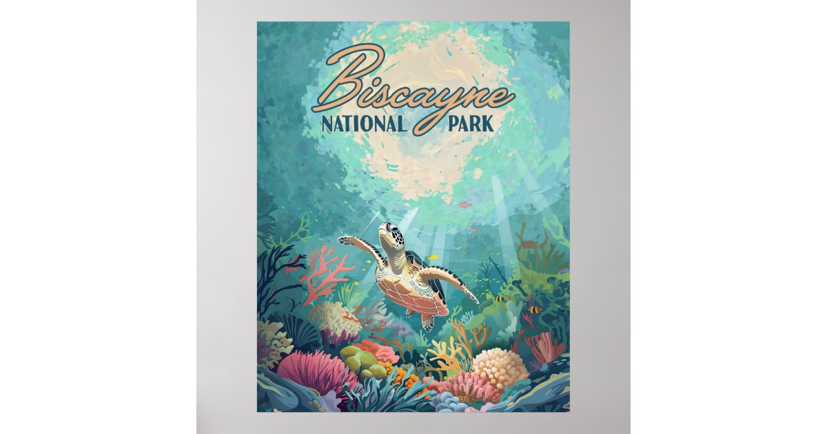 Biscayne National Park Florida Turtle Coral Retro Poster | Zazzle