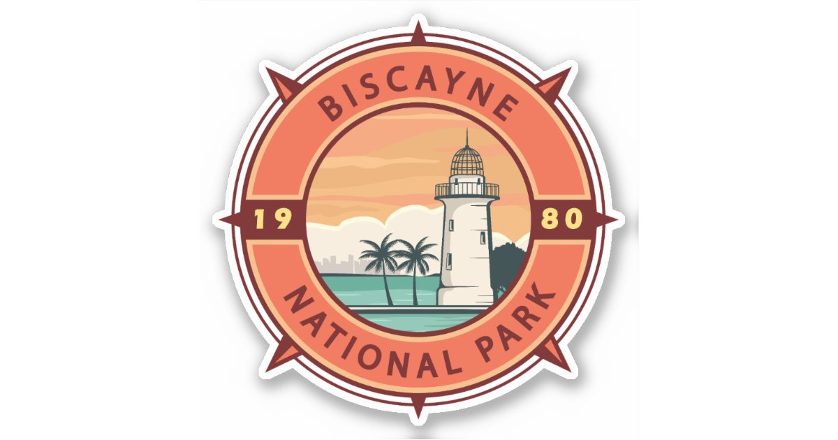 Biscayne National Park Retro Compass Emblem Sticker | Zazzle