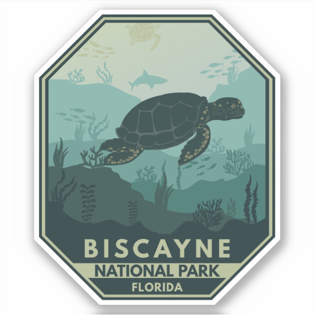Biscayne National Park Turtle Retro Emblem Sticker | Zazzle