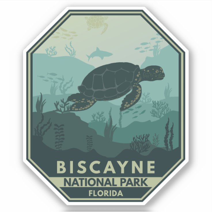 Biscayne National Park Turtle Retro Emblem Sticker | Zazzle
