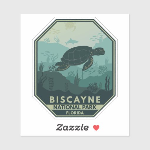 Biscayne National Park Turtle Retro Emblem Sticker | Zazzle