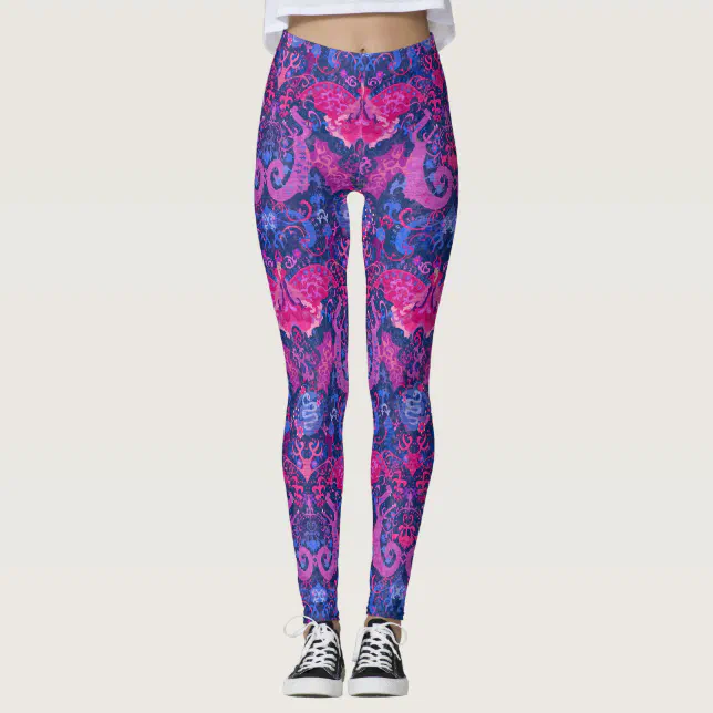Bisexual Dragon Damask - Bi Pride Flag Colors Leggings | Zazzle