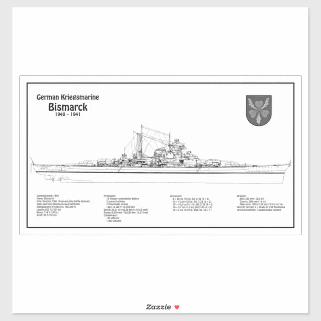 Bismarck - Battleship Blueprint Plans BD Sticker | Zazzle